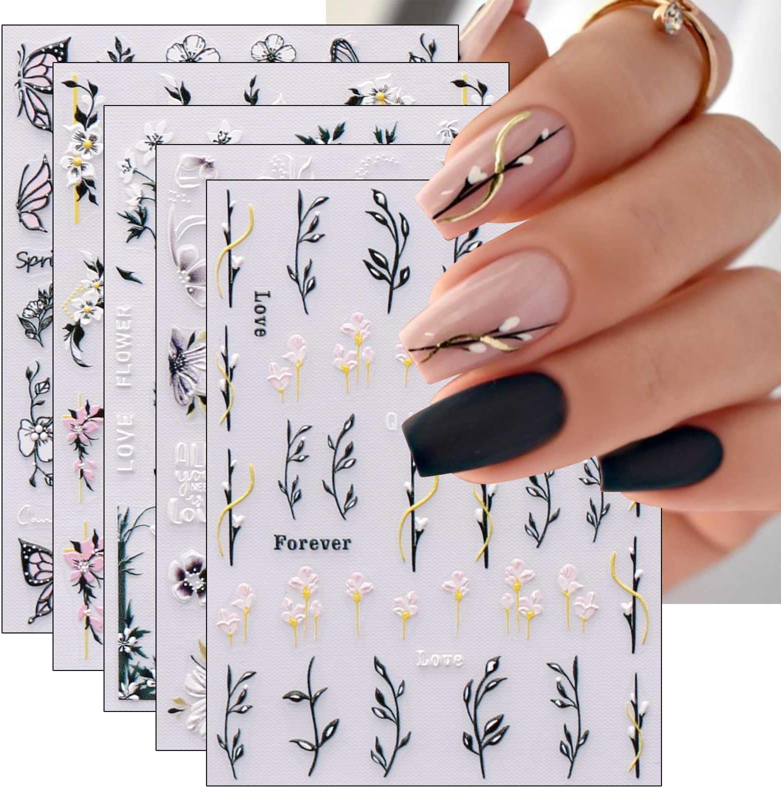 Amazon.com: 5D Flower Nail Stickers for Nail Art Embossed Blue Purple ...