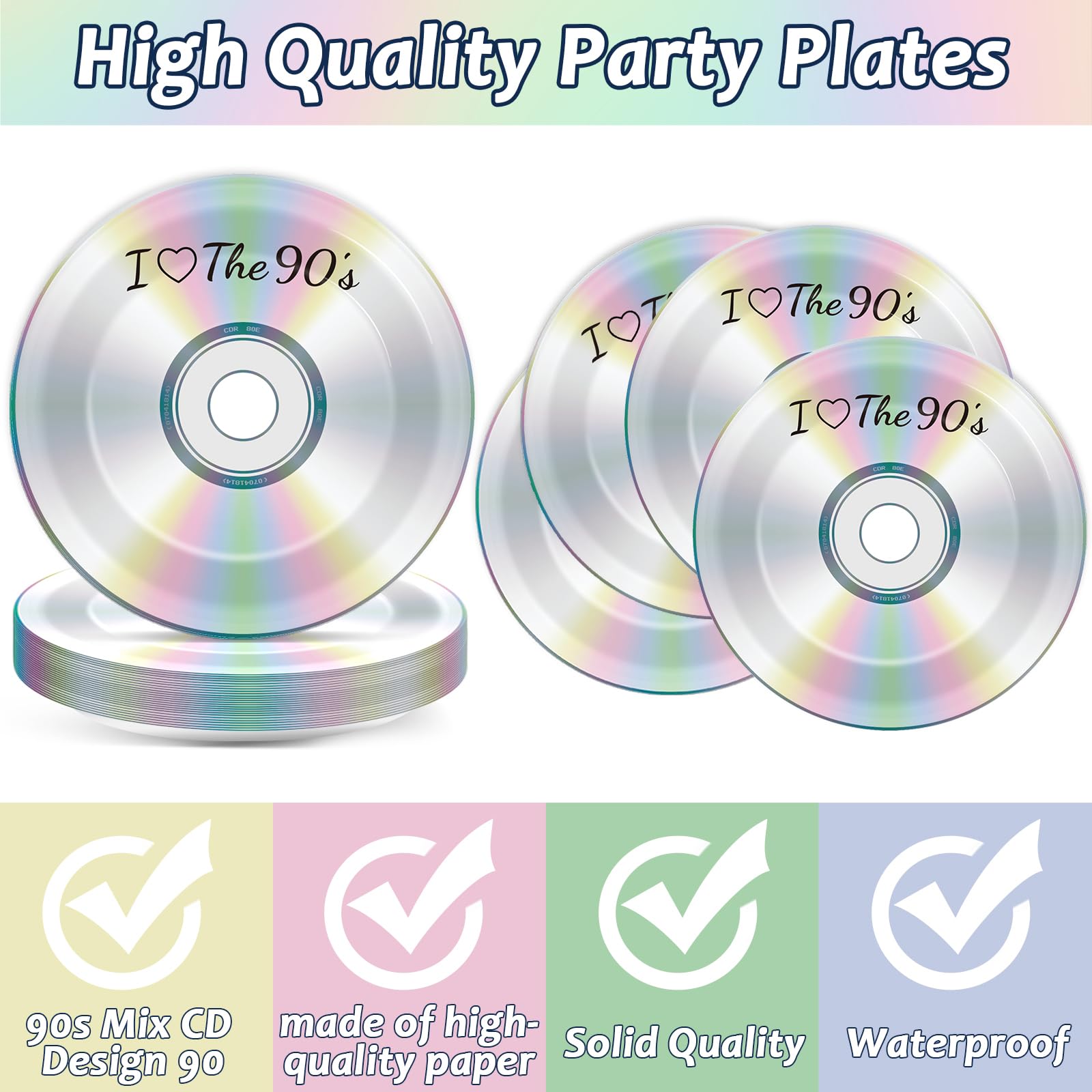 Snapklik.com : 50Pcs 90s Party Paper Plates And Napkins 90s Mix CD ...