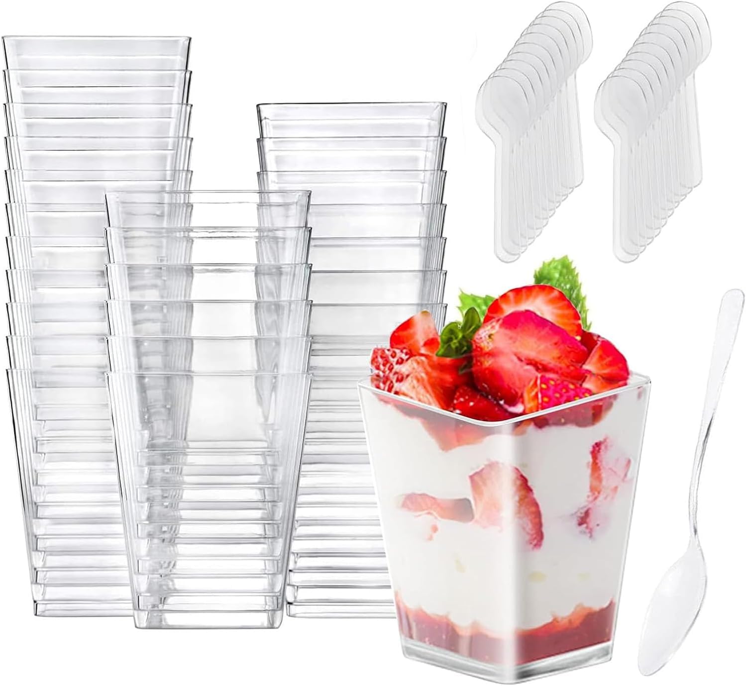 Amazon.com | KPPTYTY 50 Pack 5 oz Plastic Square Dessert Cups with ...