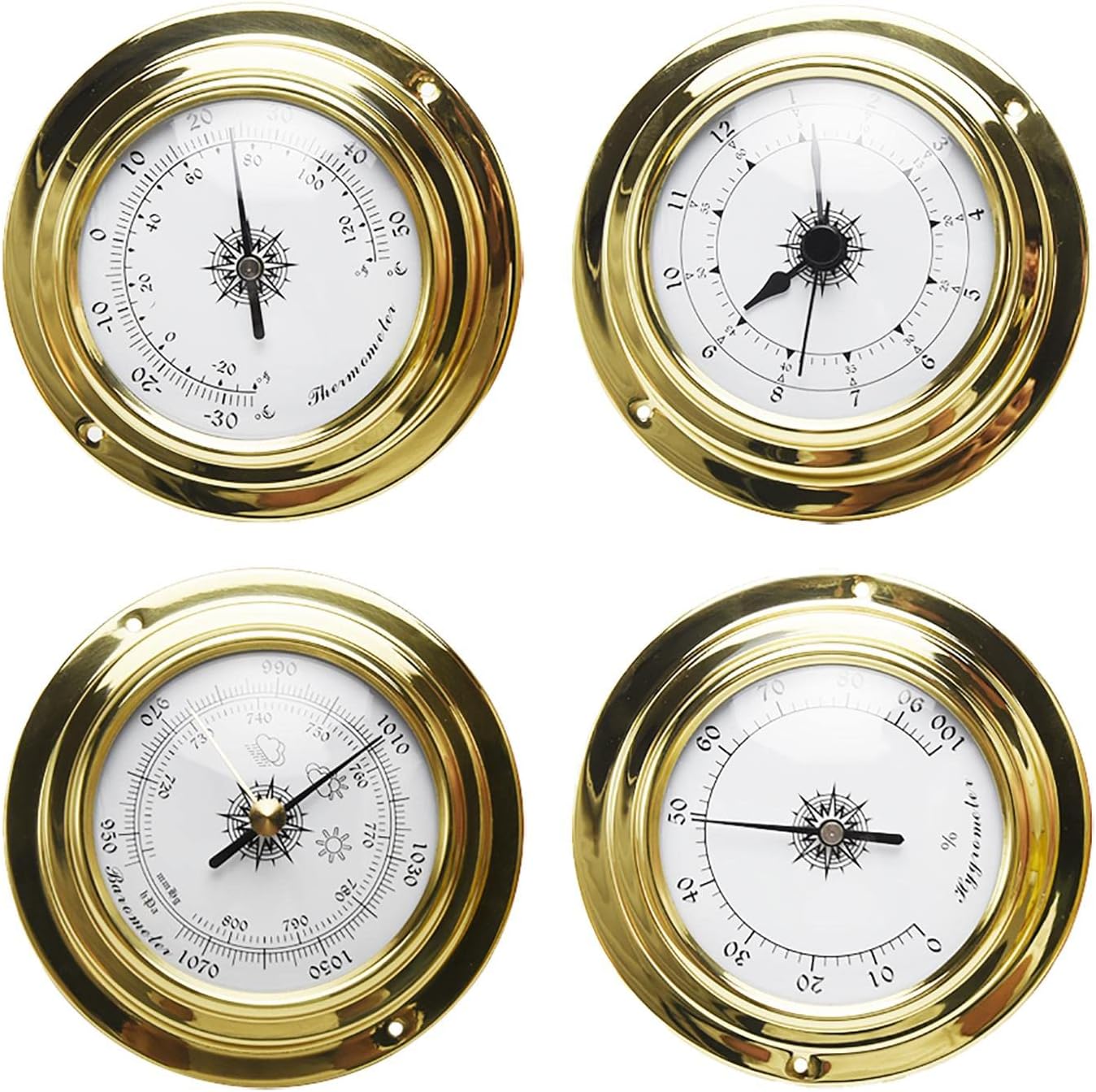 4 pcs Thermometer Wall Mounted Weather Station Set Barometer Clock ...