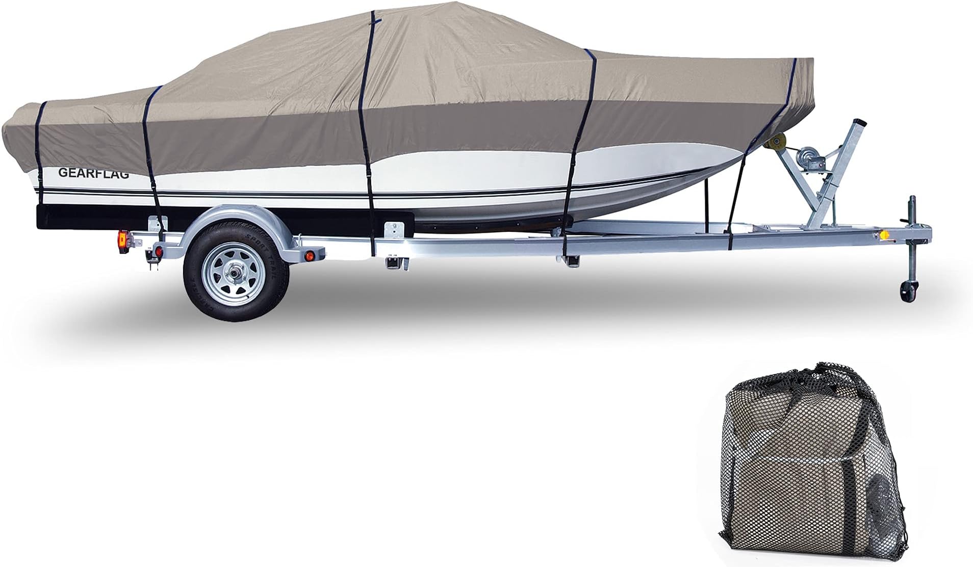 GEARFLAG Trailer Boat Cover 600D Heavy Duty Waterproof Marine Grade UV ...