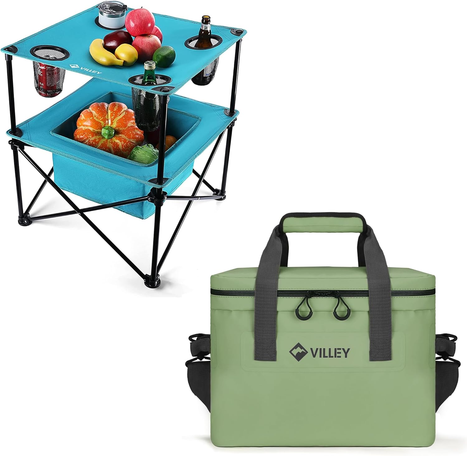 Amazon.com: VILLEY Portable Camping Picnic Table and 30 Cans Cooler Bag ...