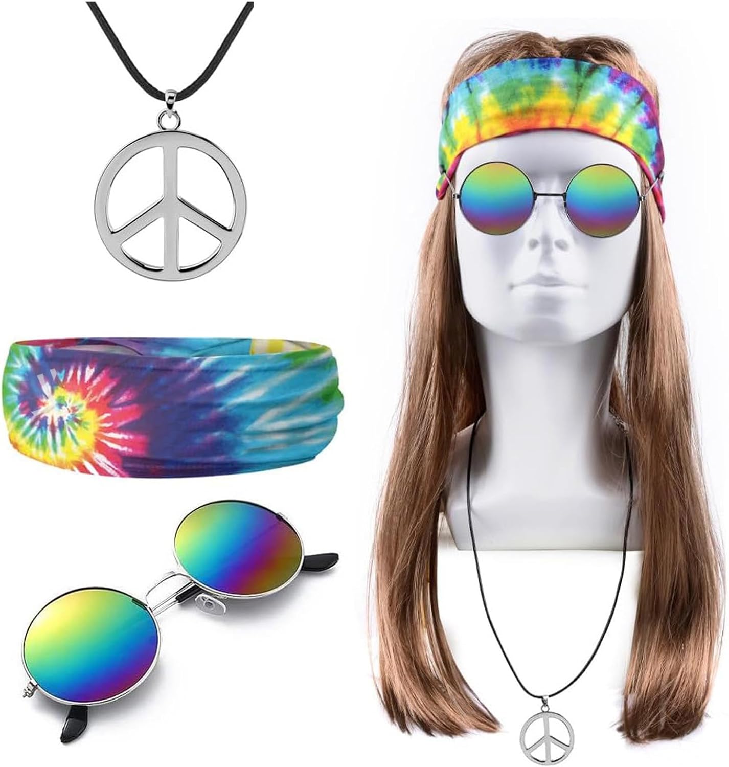 DKDDSSS 4 Pieces Hippie Costume Set, Hippie costume Accessories Set ...