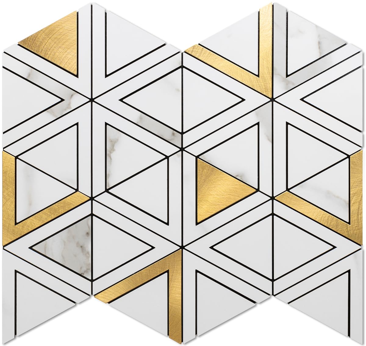 DICOFUN 10-Sheet White Marble Look Triangle Mosaic Tiles Peel and Stick ...