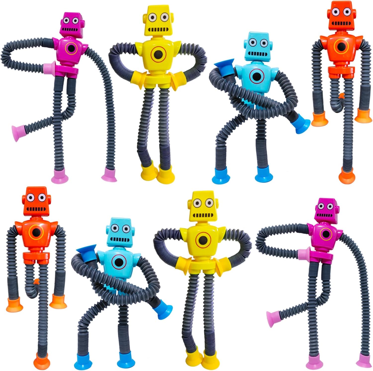 MISEDI 8 PCS Suction Cup Robot Toy - Engaging Sensory Fidget Fun