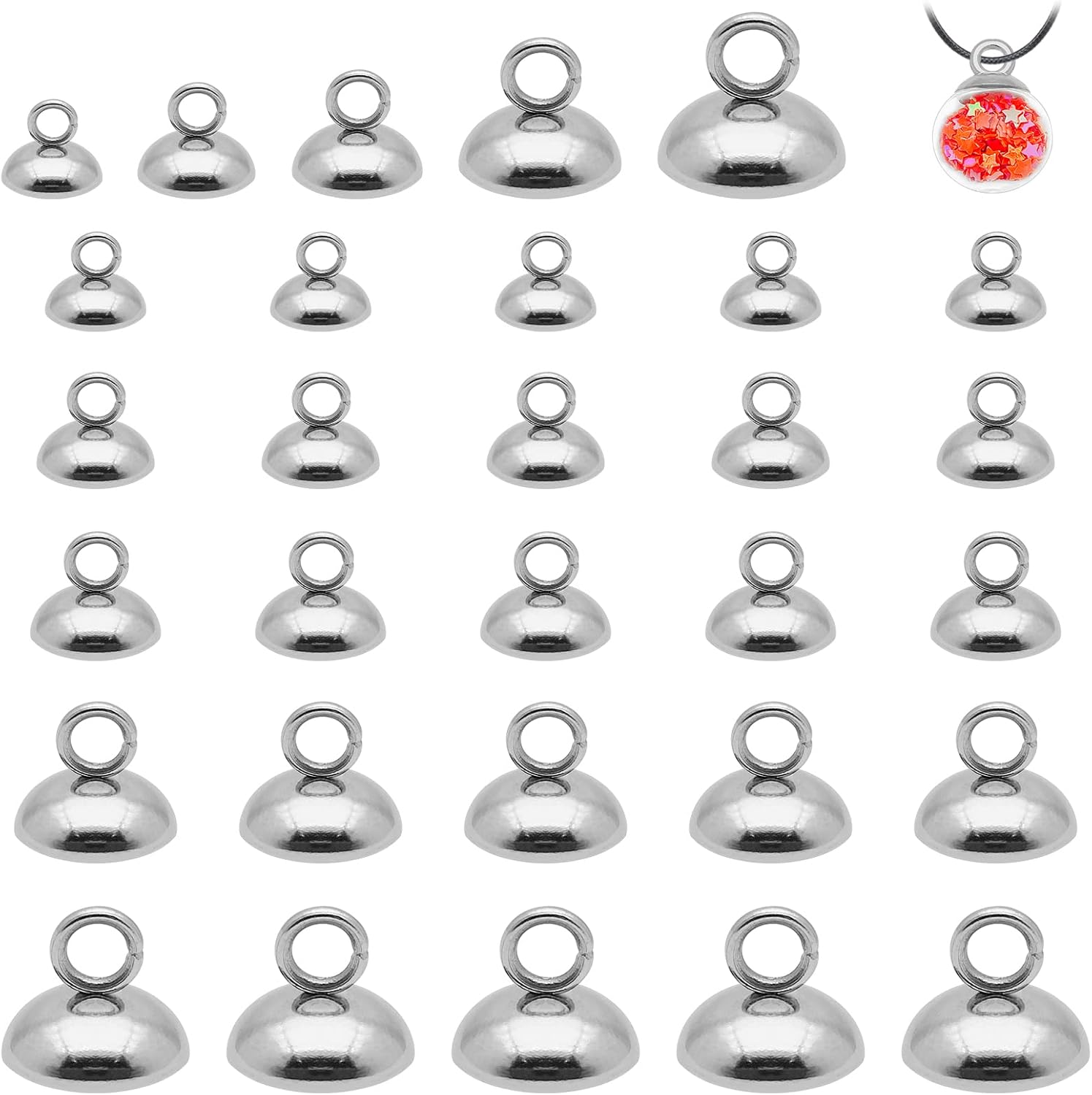 Amazon.com: 120pcs Bead Cap Pendant Bails Stainless Steel Round Bails ...