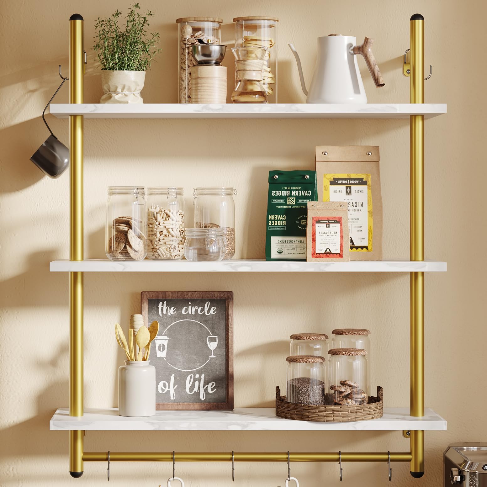 Amazon.com: Bestier Floating Kitchen Shelves Wall Mounted, 3 Tier 31.5 ...