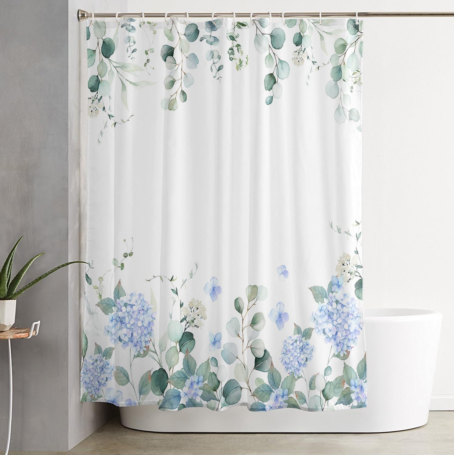 Amazon.com: Shower Curtain Bathroom Set Hydrangea Eucalyptus Watercolor ...