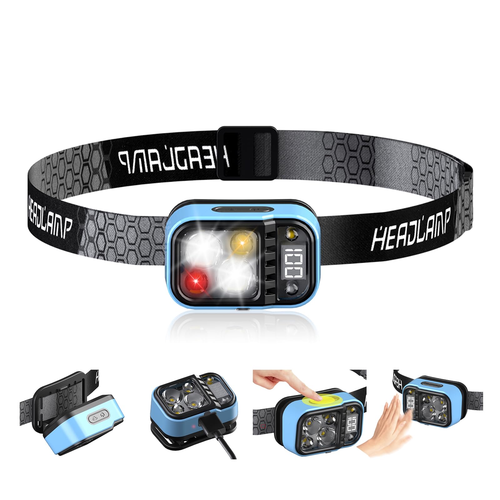 Snapklik.com : LED Headlamp, Digital Power Display Rechargeable Head ...