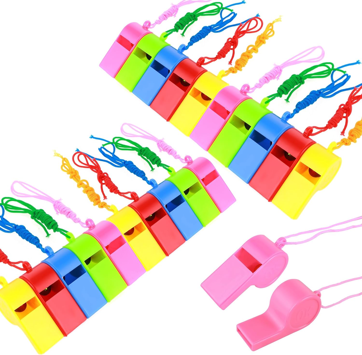 Amazon.com : Abeillo 24PCS Plastic Sports Whistles Coaches Whistle with ...