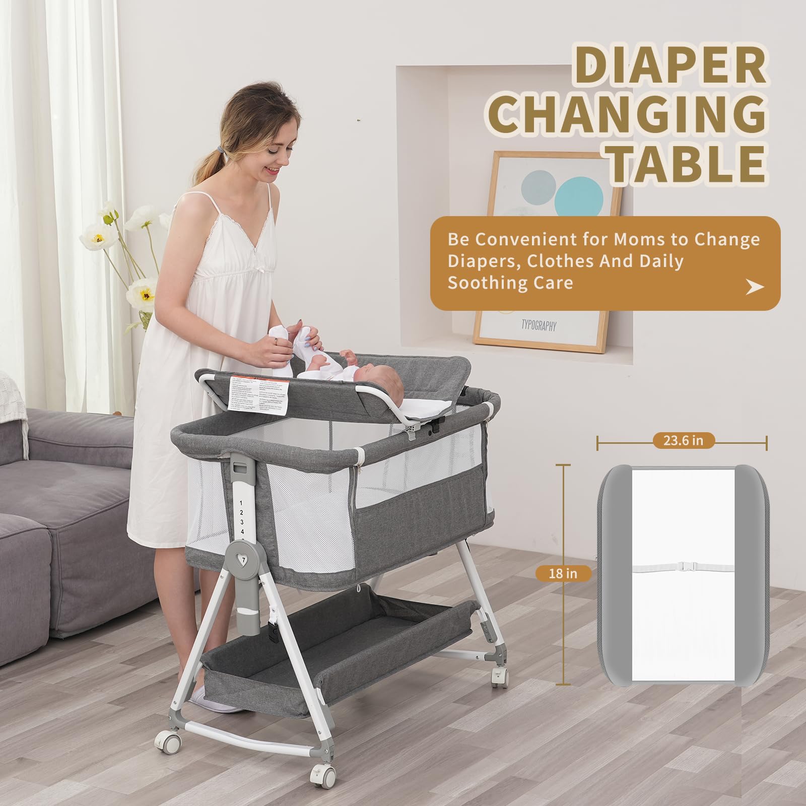 4 IN 1 Baby Bassinets Bedside Sleeper,Bedside Bassinet with Diaper ...