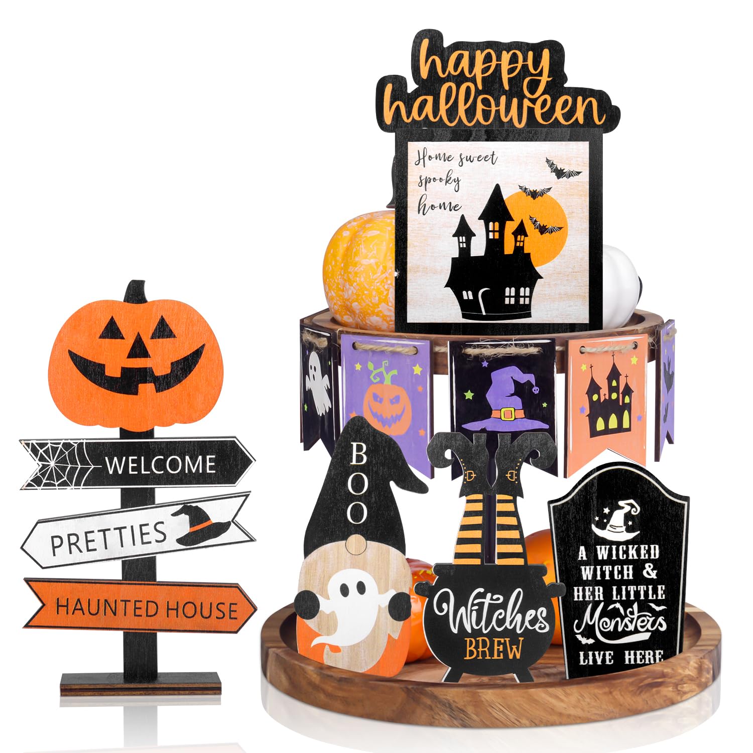 Amazon.com : Halloween Tiered Tray Decor |Happy Halloween Decorations ...
