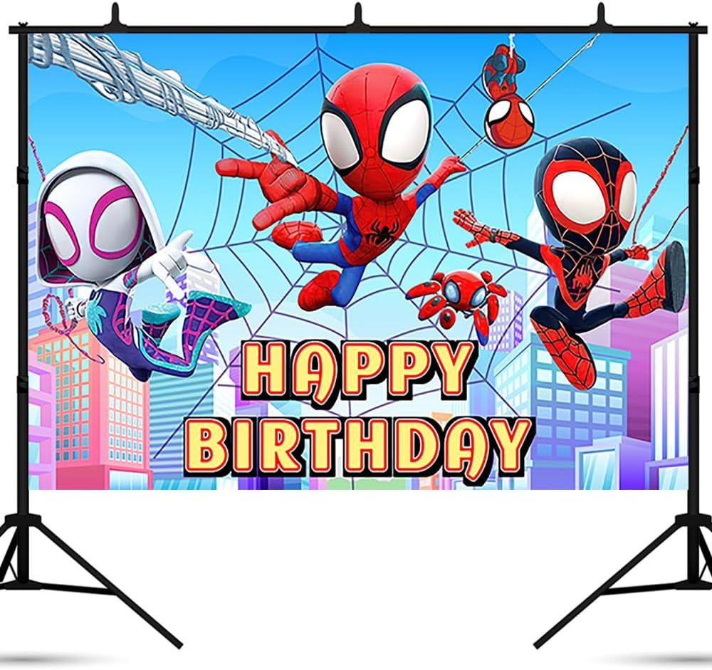Amazon.com : WAZOY Cartoon Spider Birthday Party Backdrop Photo ...