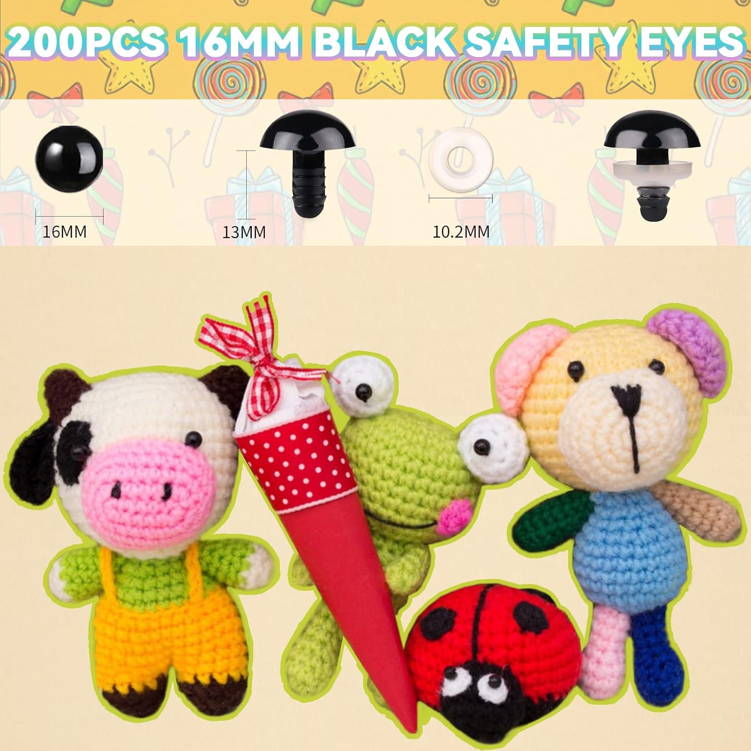 Mucunnia 200pcs 16mm Safety Eyes for Amigurumi with Washers Plastic ...