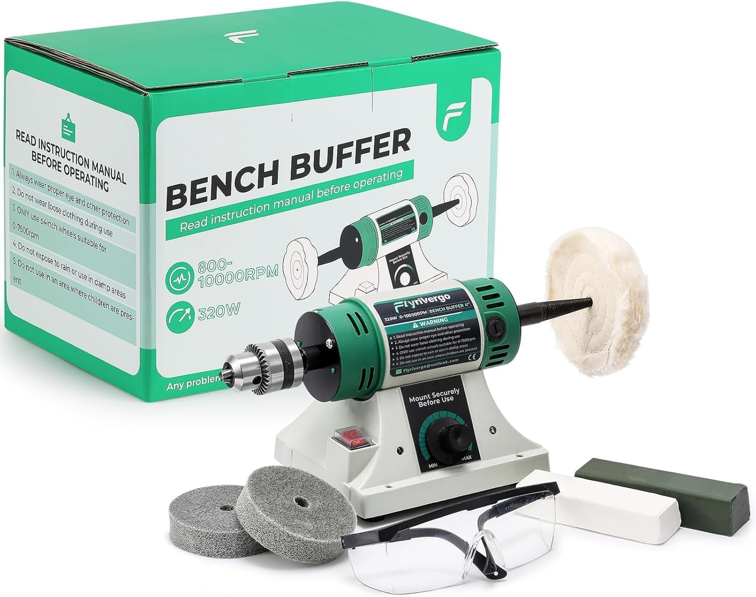 Flyrivergo Bench Buffer Polisher, Jewelry Polisher, Adjustable Variable ...
