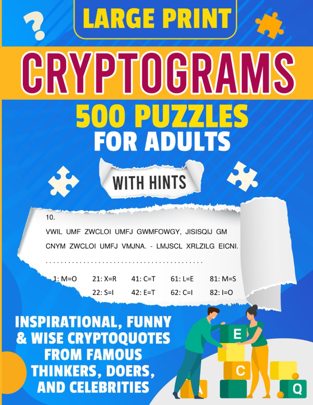 Large Print Cryptograms: 500 Puzzles for Adults | Includes Hints And ...