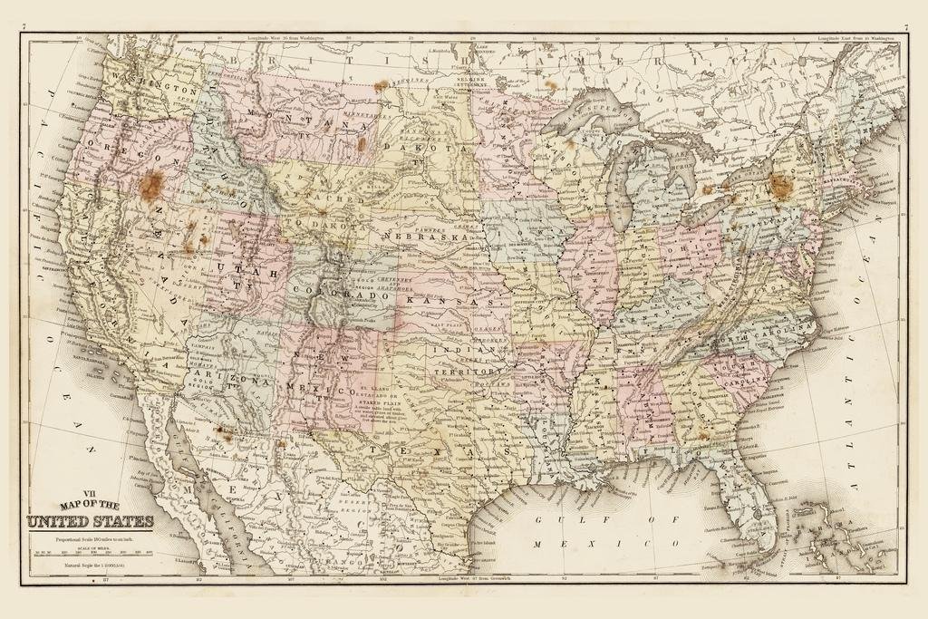 Buy United States of America 1867 Antique Style Cool Wall Decor Art ...