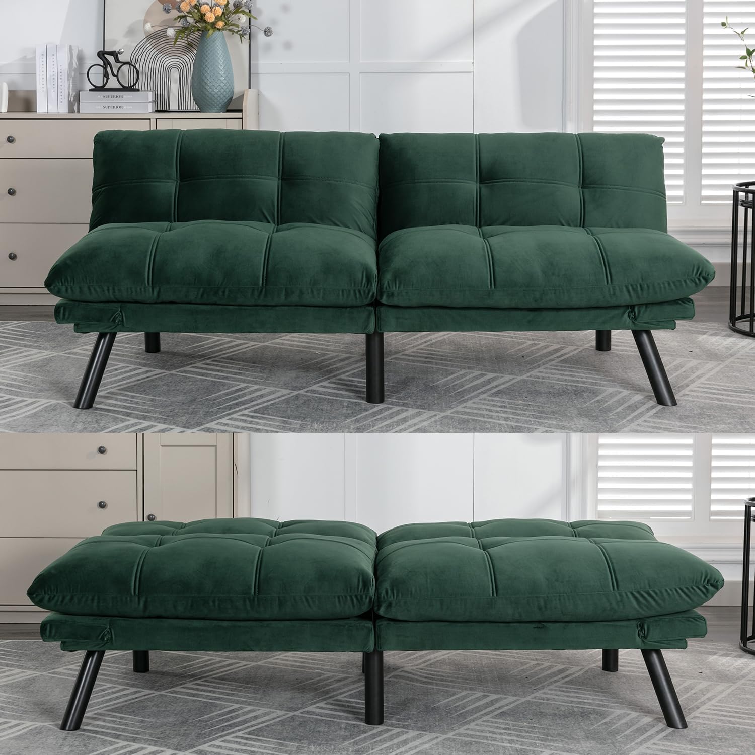 Amazon.com: Modern Velvet Convertible Folding Futon Couch Sofa Bed ...