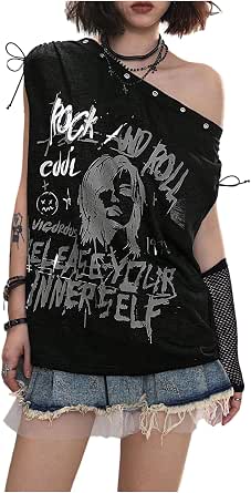 MakeMeChic Women's Emo Grunge Shirts Gothic Alt Clothes Graphic Tee Y2k ...
