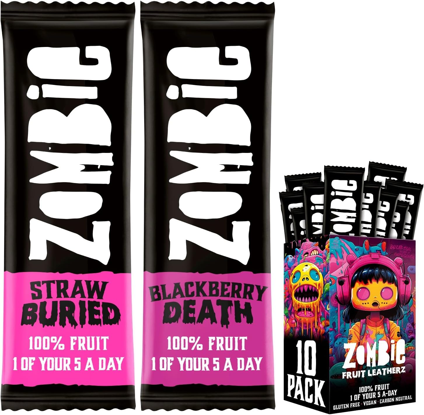 Zombie Fruit Bars, Strawberry & Blackberry (10 Pack, 2 Flavours) - 100% ...