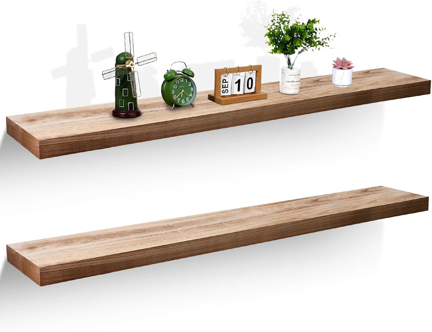 Amazon.com: Landical 2 Pcs 60 Inch Extra Long Floating Wood Shelves Set ...