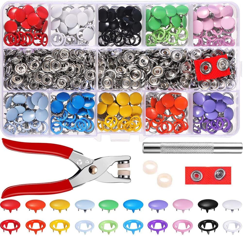 Set of 200 Hollow Fixed Snap Fasteners Set Metal Ring Button Poppers ...