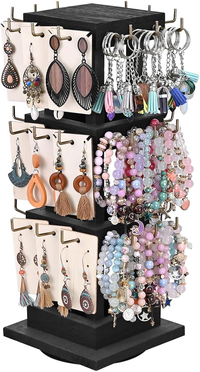 Amazon.com: Ikee Design 36 Hooks Wood Rotating Keychain Holder Display ...