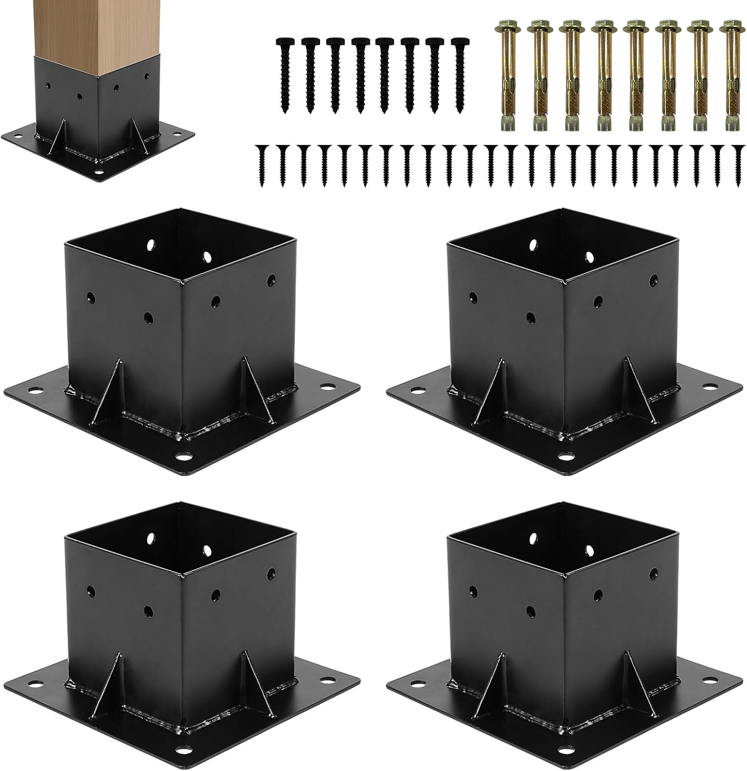 SupLetsico 4x4 Post Base 4Pcs Wood Fence Post Bracket, Heavy Duty Steel ...