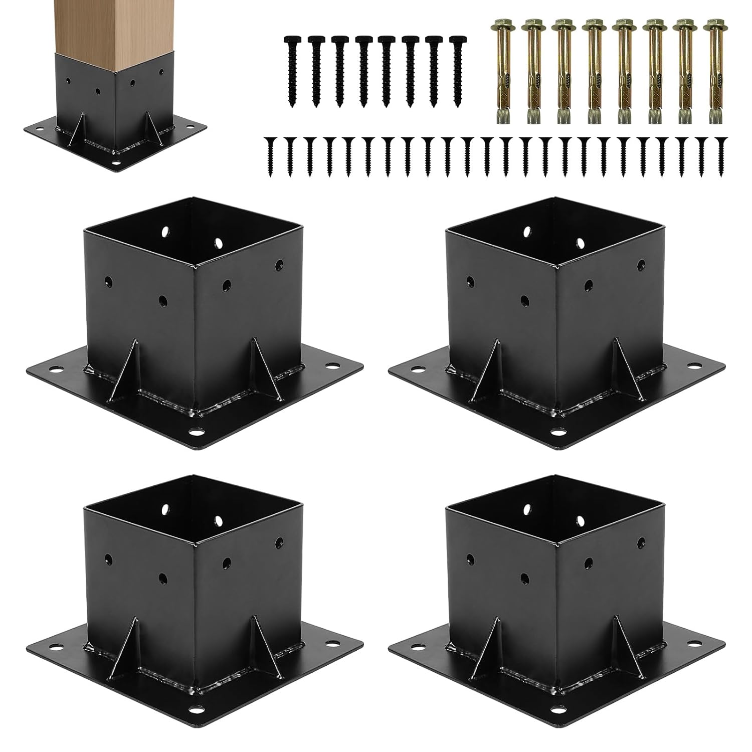 SupLetsico 4x4 Post Base 4Pcs Wood Fence Post Bracket, Heavy Duty Steel ...