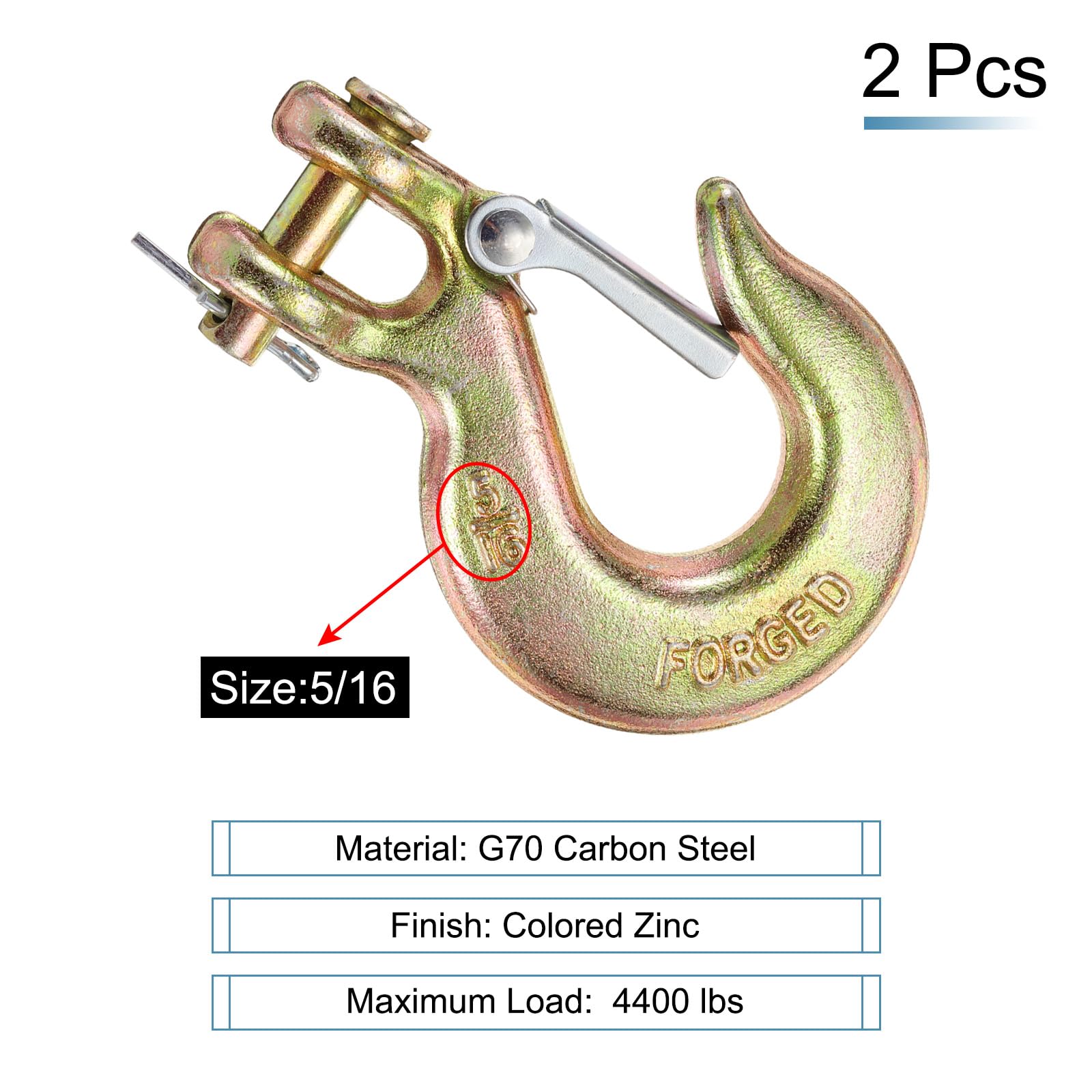 3/8 Inch Slip Hook 2-Piece 3/8" Clevis Slip Hooks With Latch - G70 Tow ...