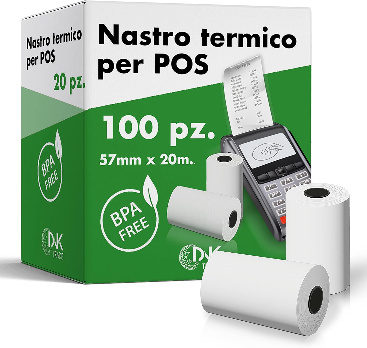 100 Rotoli POS 57x20, Rotolini POS per NEXI Mobile POS e altri ...