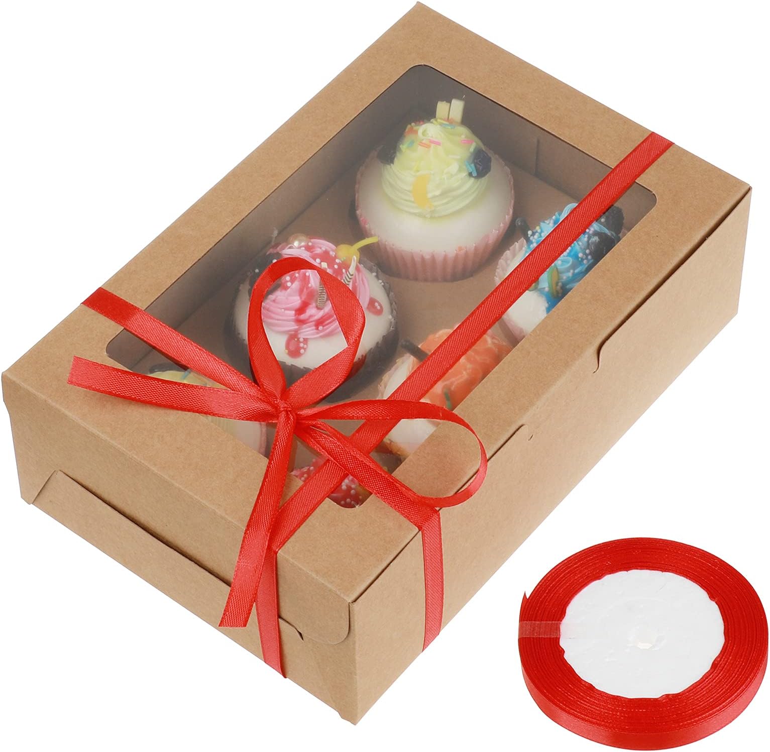 Amazon.com: Dandat 50 Pcs Cupcake Boxes Hold 4, 6, 12 Cupcakes Brown ...