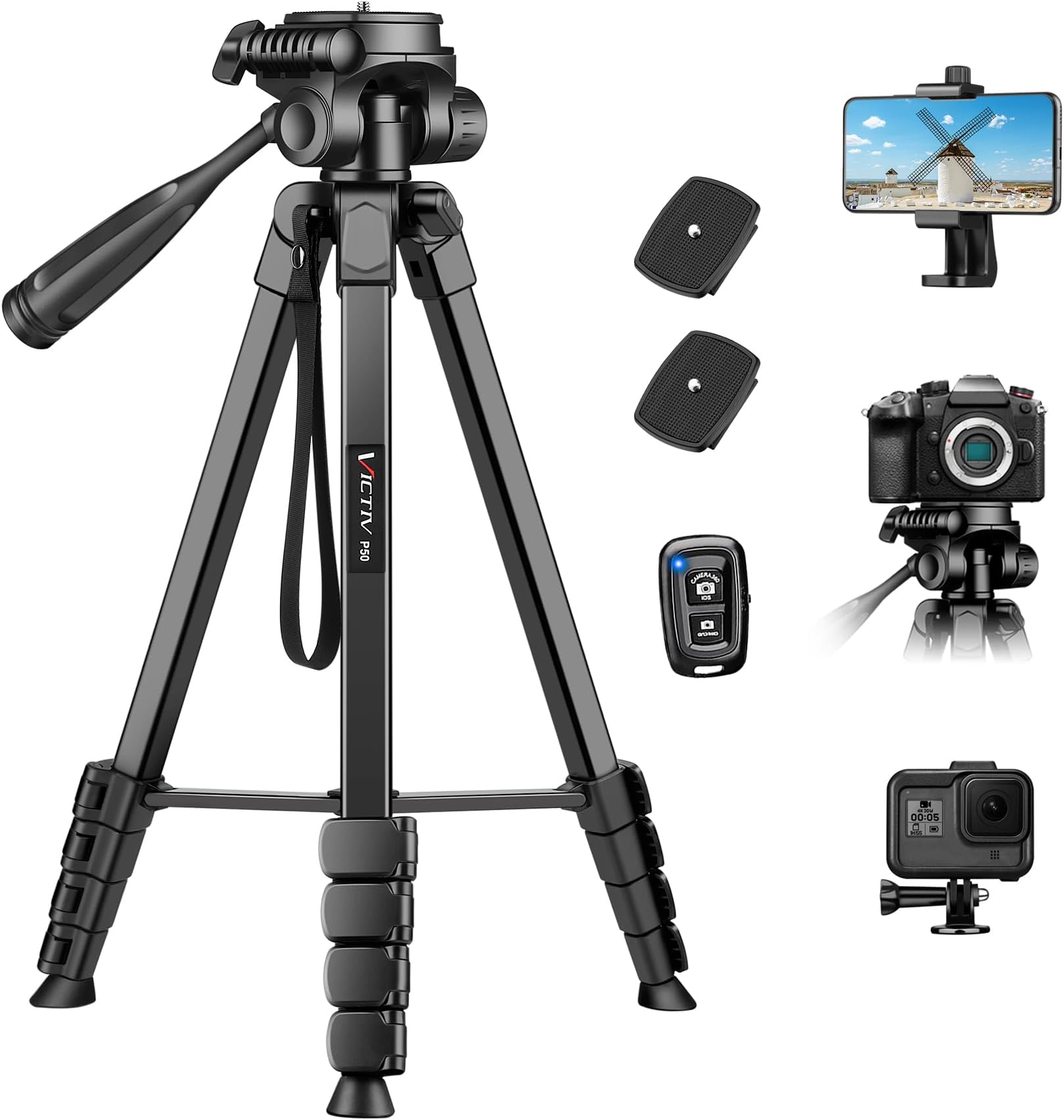 Victiv Camera Tripod for Canon Nikon Sony, 67.7"/172cm Portable ...
