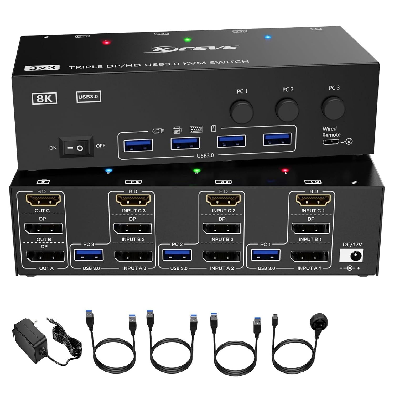 Nawen Kvm Switch 3 Monitors 3 Computers Displayport 8k 60hz 4k 144hz Hdmi 2 Displayport 4 Usb