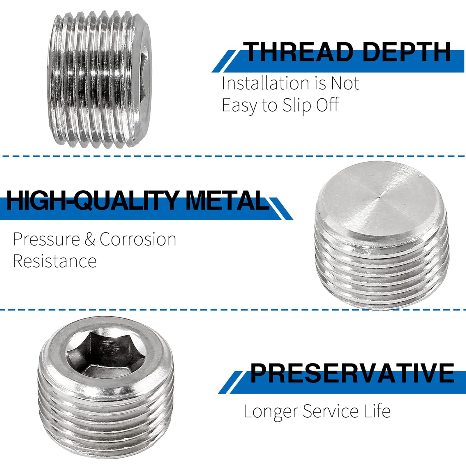 Snapklik.com : LifCratms 1/8" NPT Male Plug, 304 Stainless Steel ...