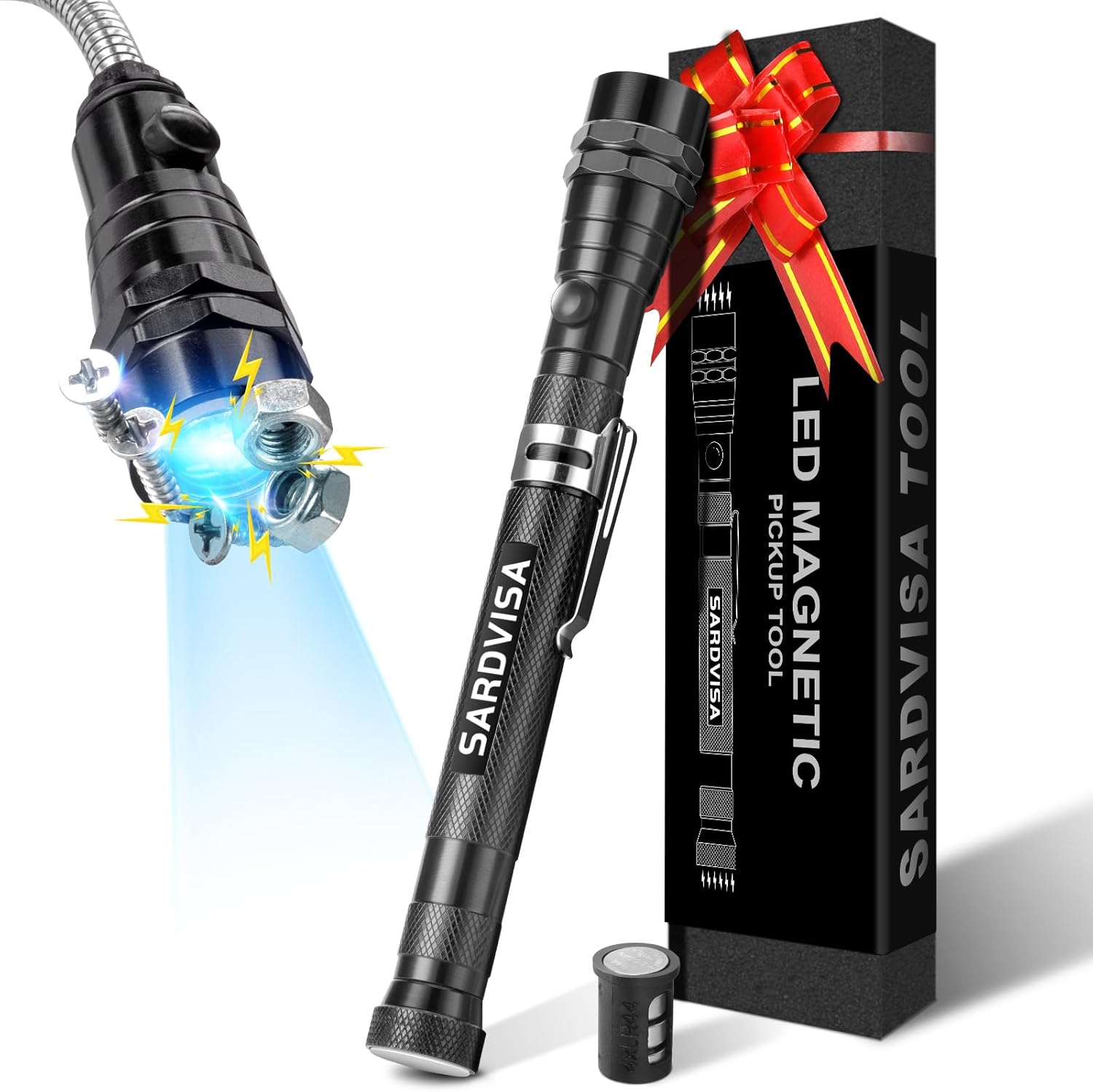 SARDVISA Magnetic Pickup Tool with Telescoping Magnet Flashlight LED ...