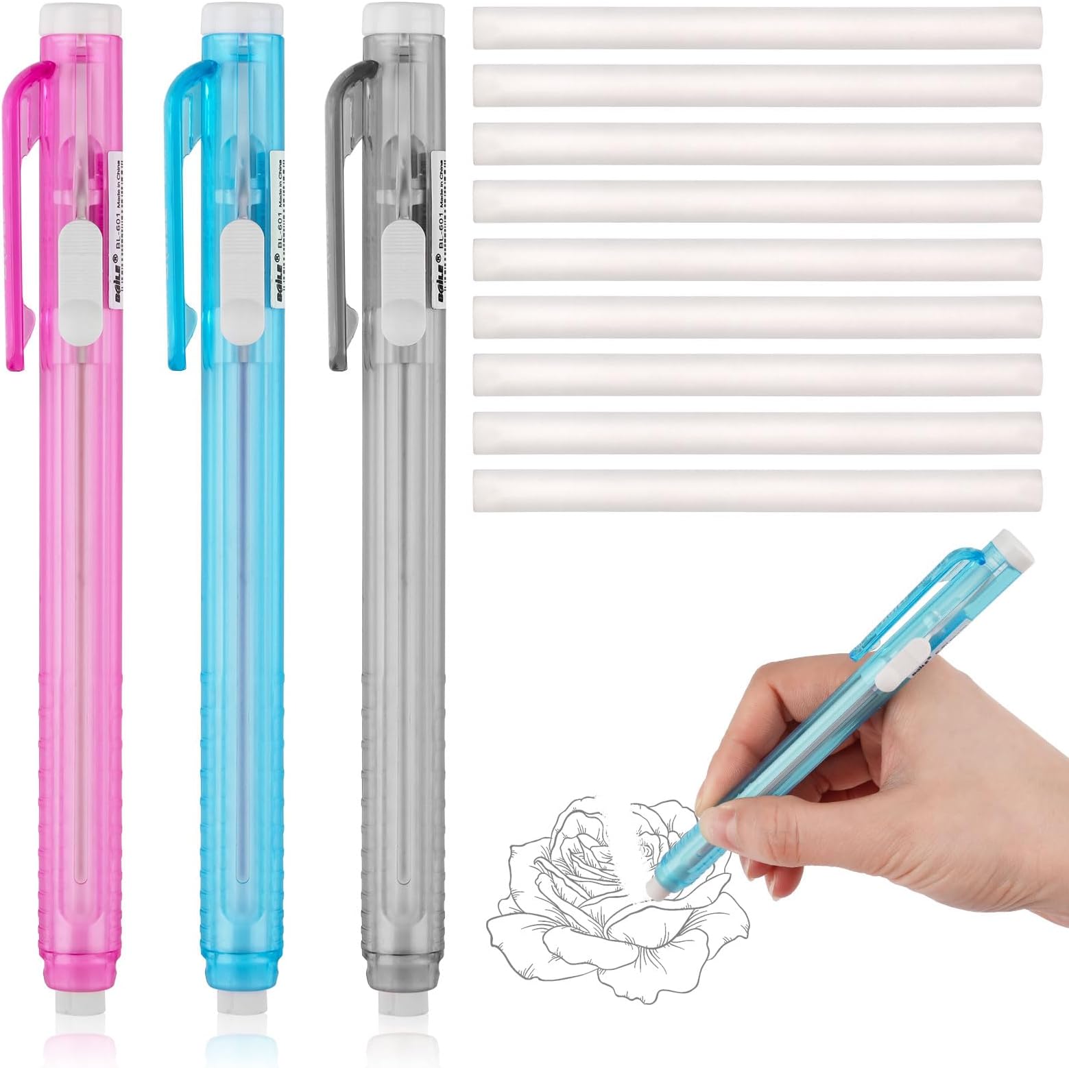 Läufer 69542 Radierstift gelb, inkl. 2 Ersatzradierer, nachfüllbarer ...