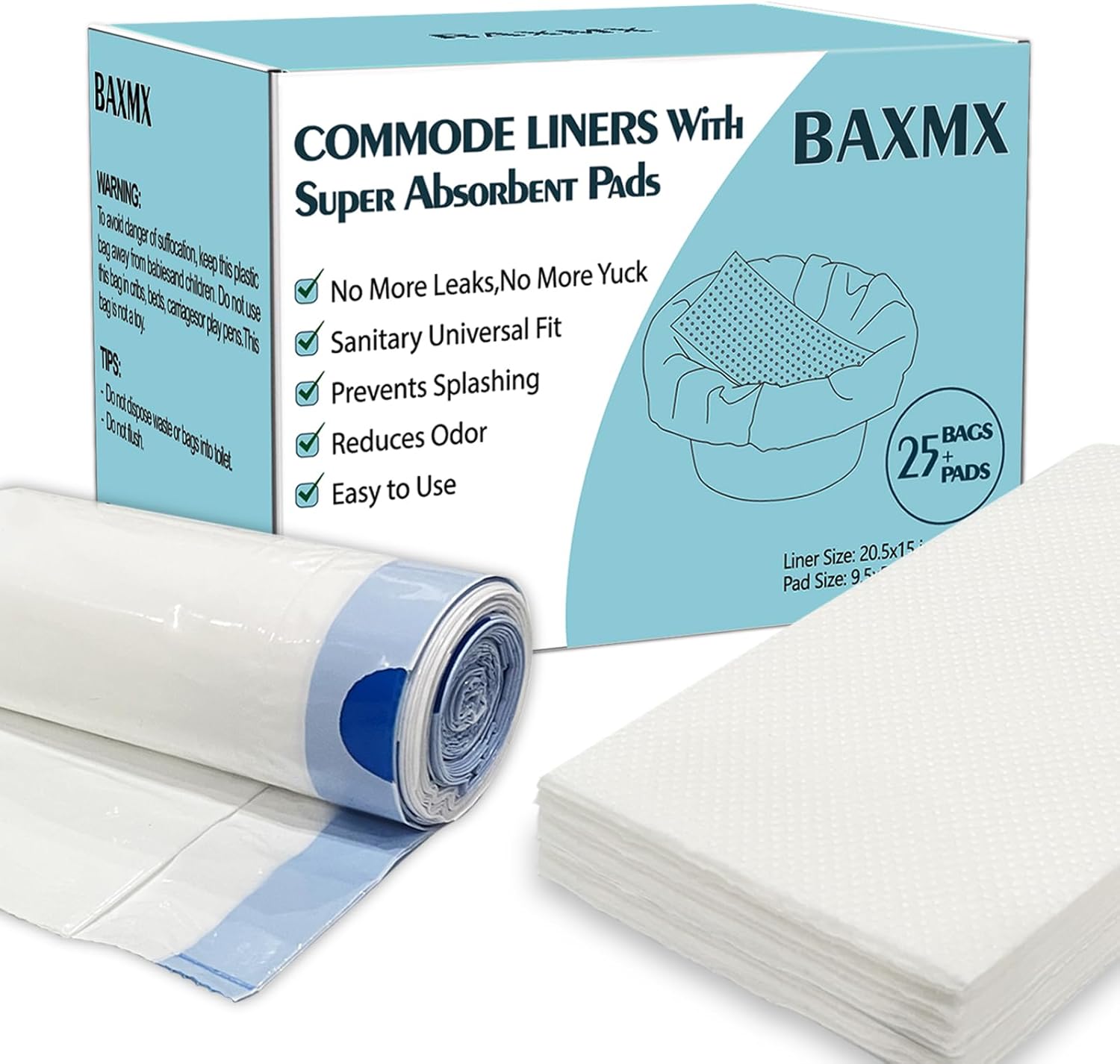 Amazon.com: BAXMX Commode Liners with Absorbent Pads(Pack of 25 ...