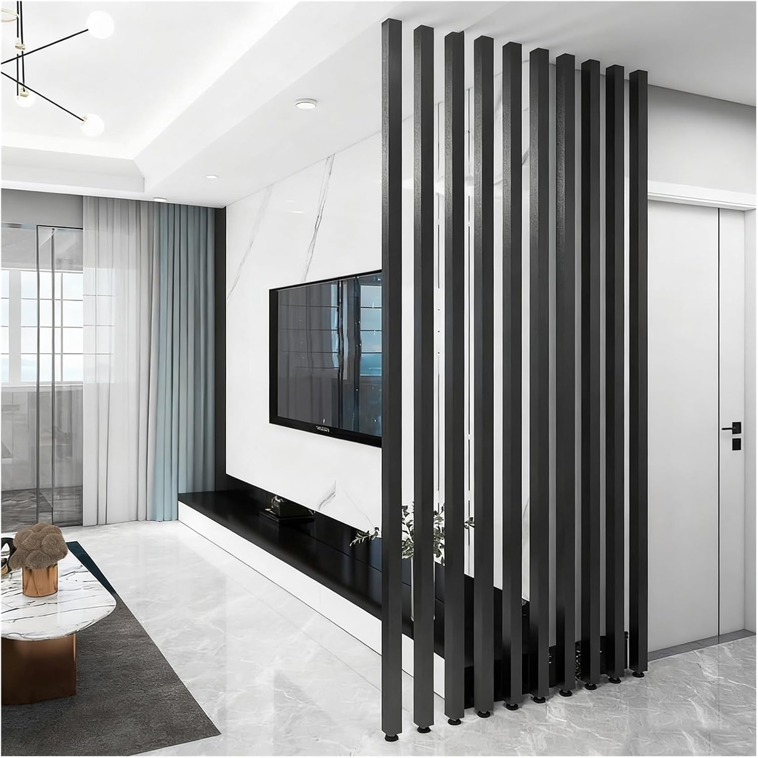 Freestanding Room Divider Post Black Wooden Slats, 10 15pcs Entrance ...