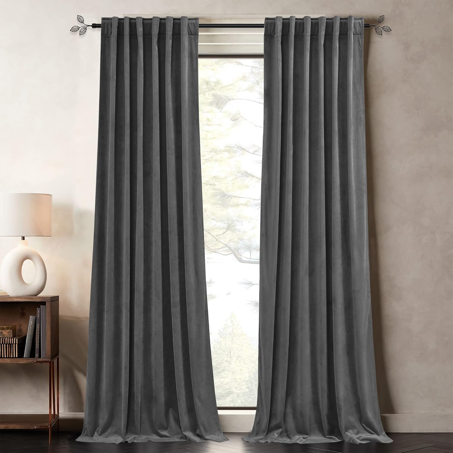 Amazon.com: PONY DANCE Dim Gray Velvet Curtain 108 inch Long for Living ...
