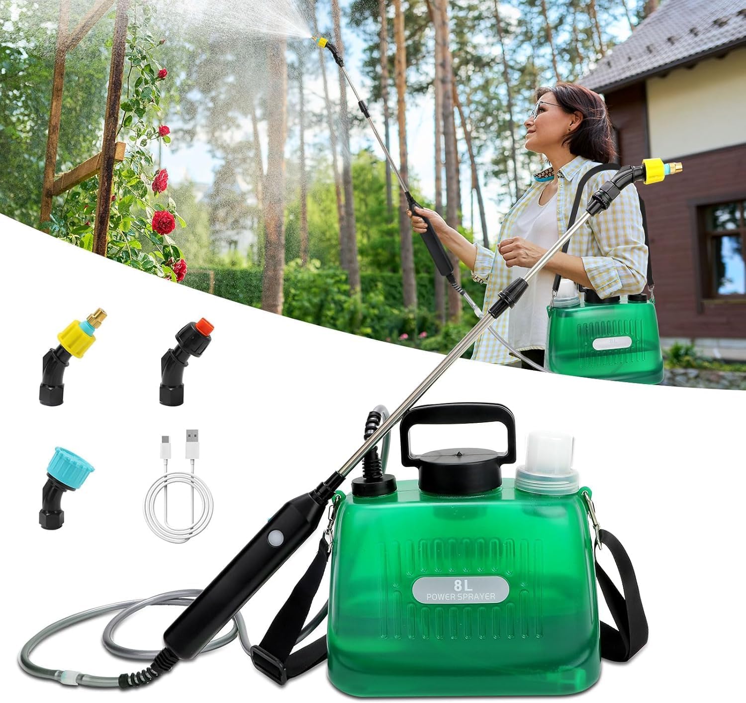 Battery Powered Sprayer, Upgraded 8L Electric Garden Spraye r ...