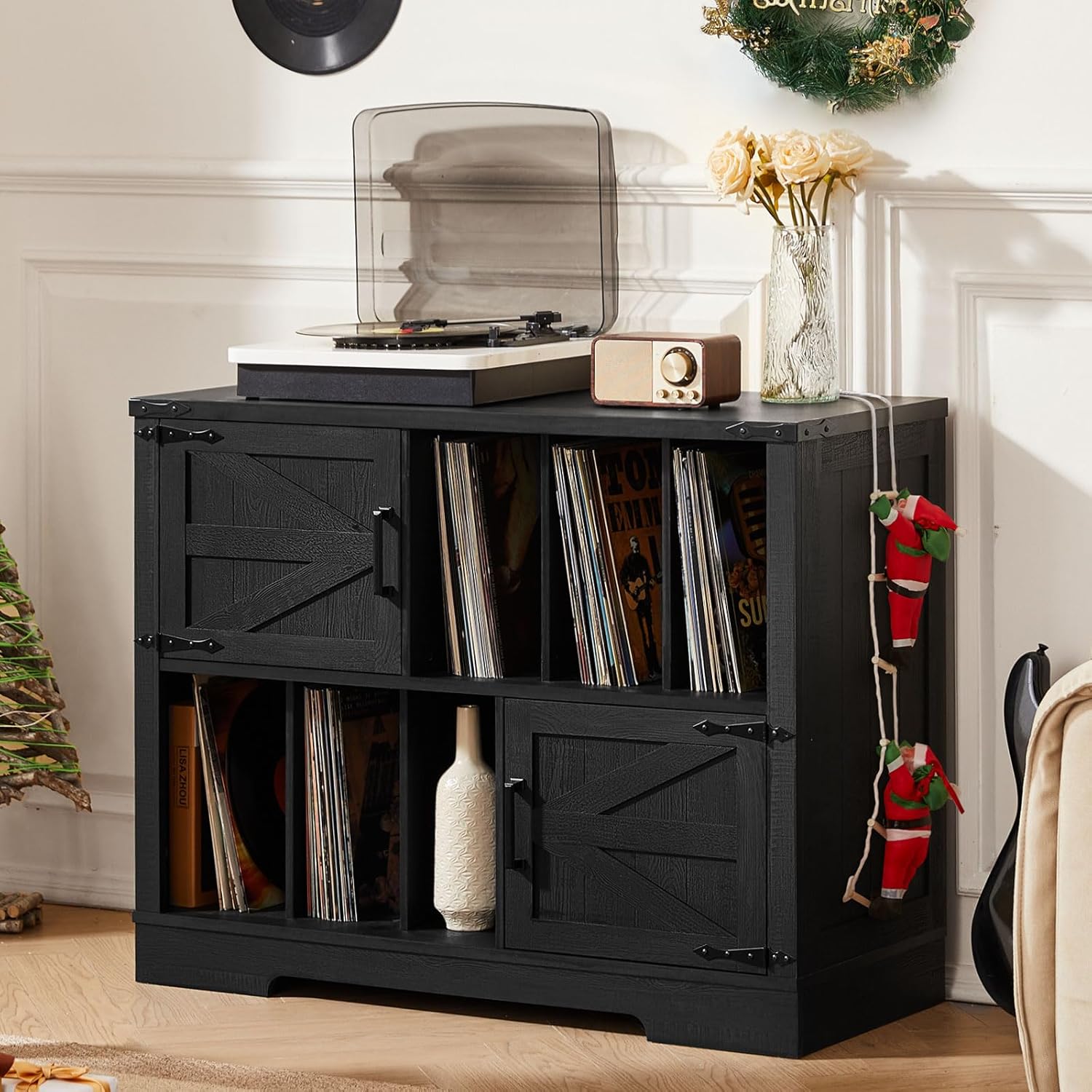 LELELINKY Large Record Player Stand with Storage, 1m Vinyl Records ...