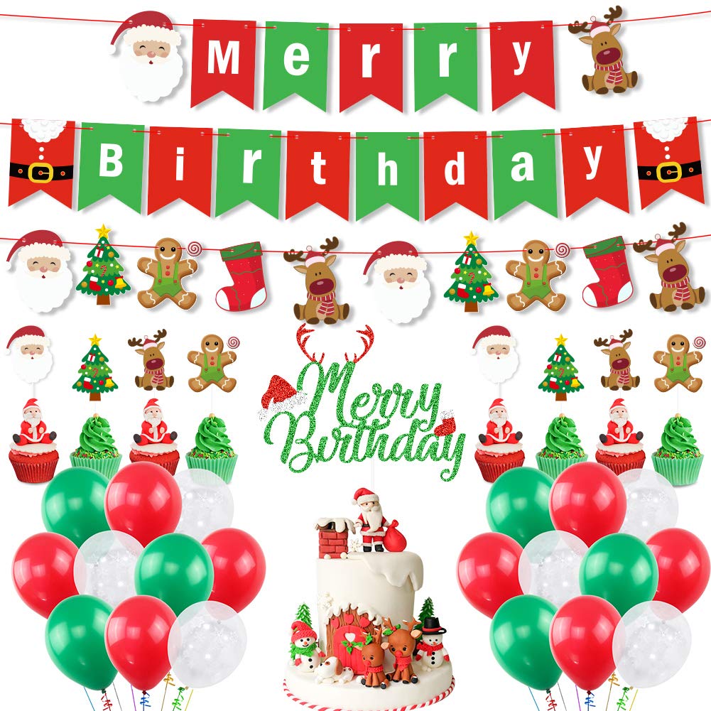 Buy Christmas Birthday Decorations Kit, Merry Birthday Banner,Glitter ...