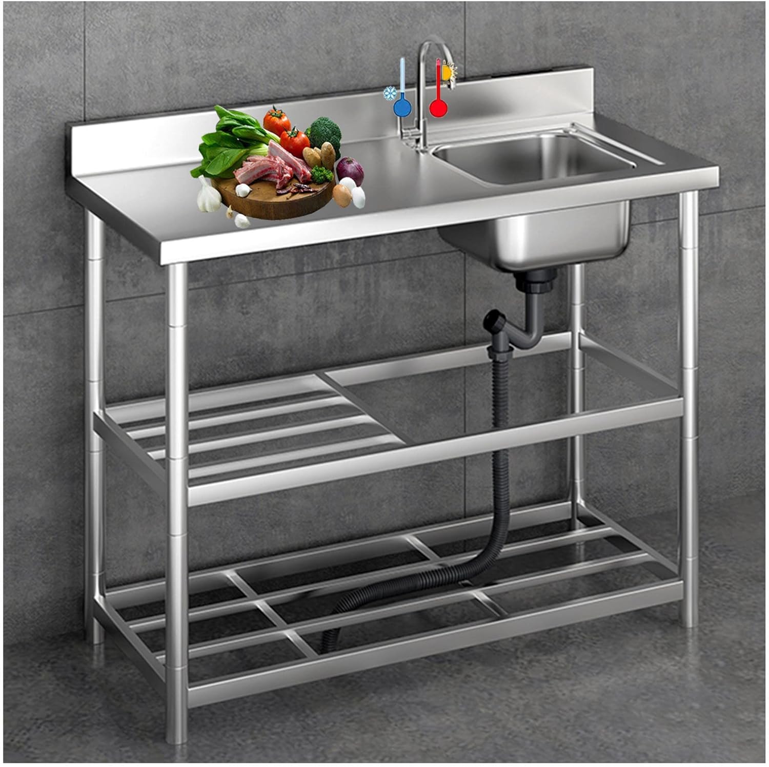 Amazon.com: CAKEN Industrial Stainless Steel Sink with Workbench ...