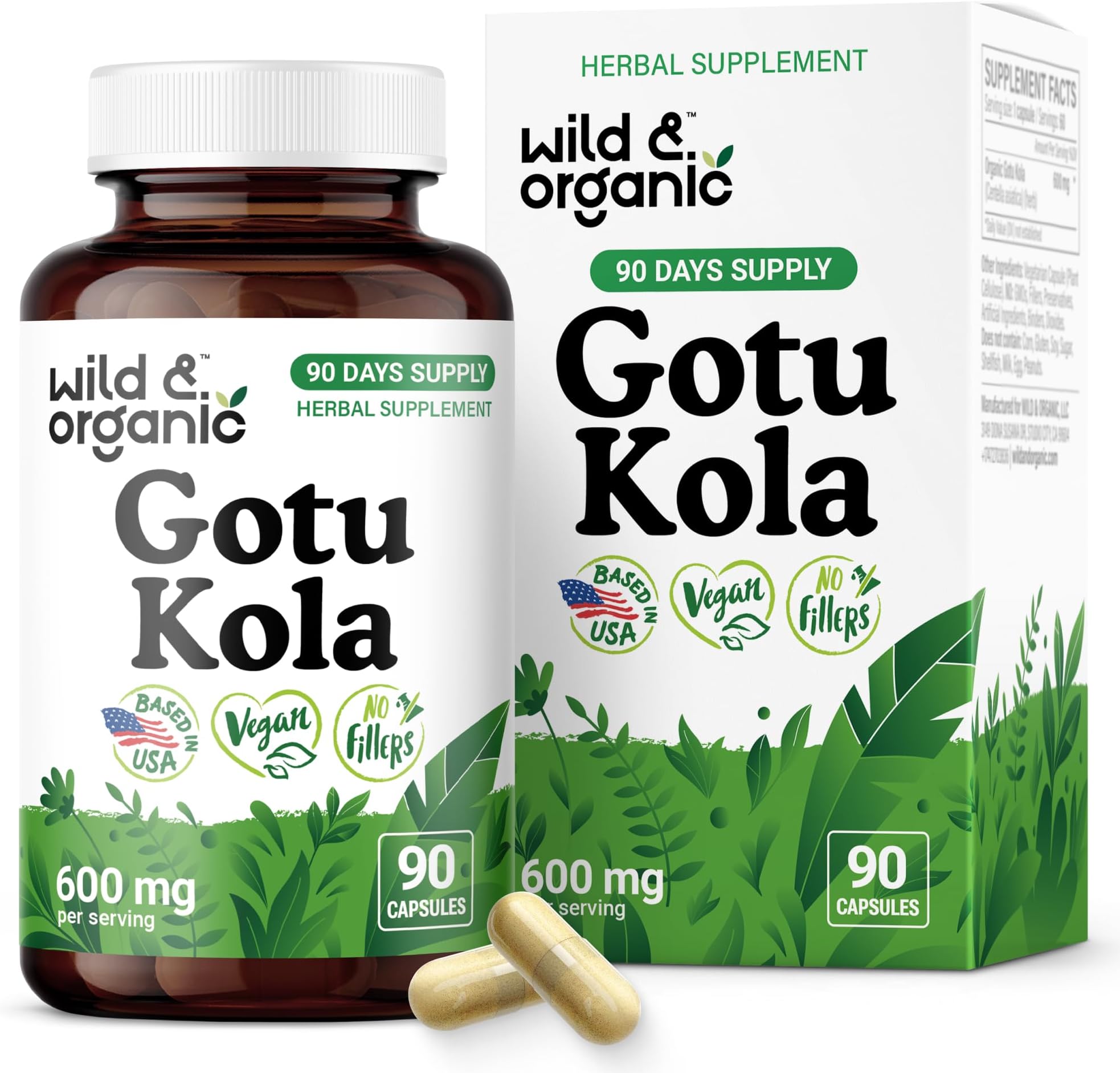 Amazon.com: Wild & Organic Gotu Kola Capsules 600 mg - Brain & Focus ...