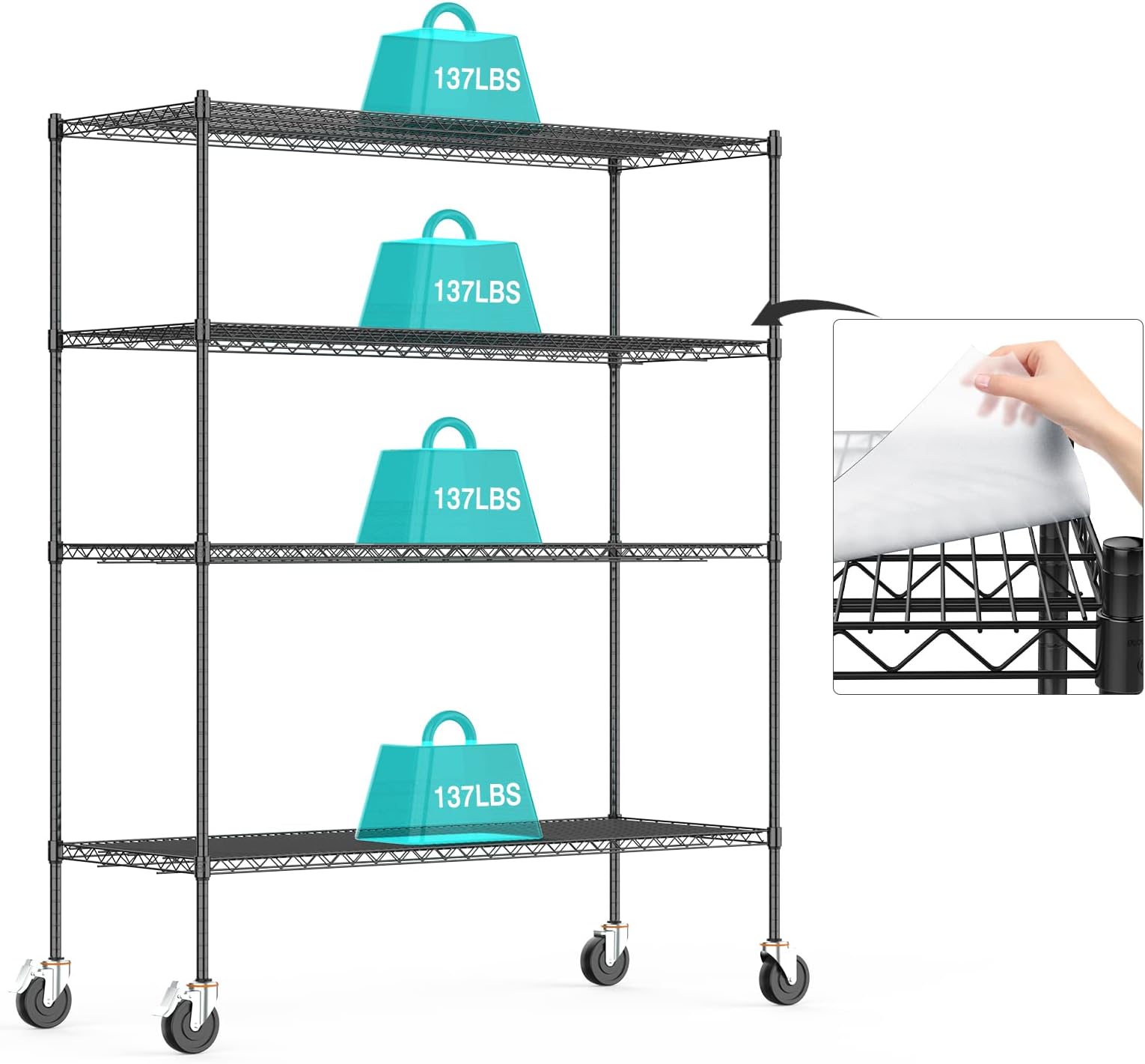 Amazon.com: BestOffice 18x48x72 Wire Shelving with Commercial Wheels 6 ...