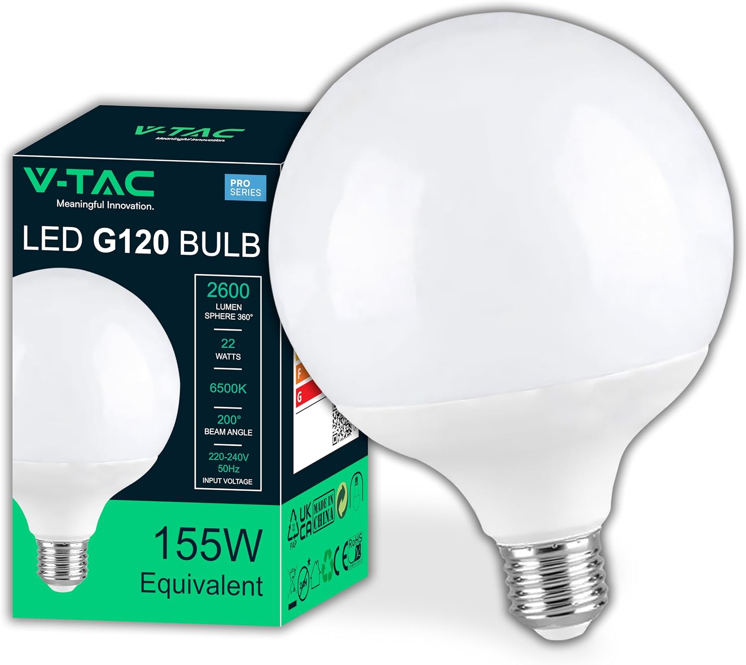 V-TAC LED Globe Light Bulb E27 22 W (Equivalent to 125 W) G120-2600 ...