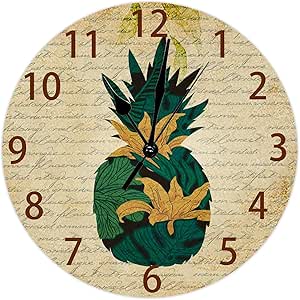 Amazon.com: 10 Inch Wall Clock Round Floral Pineapple Tropical Fruit ...
