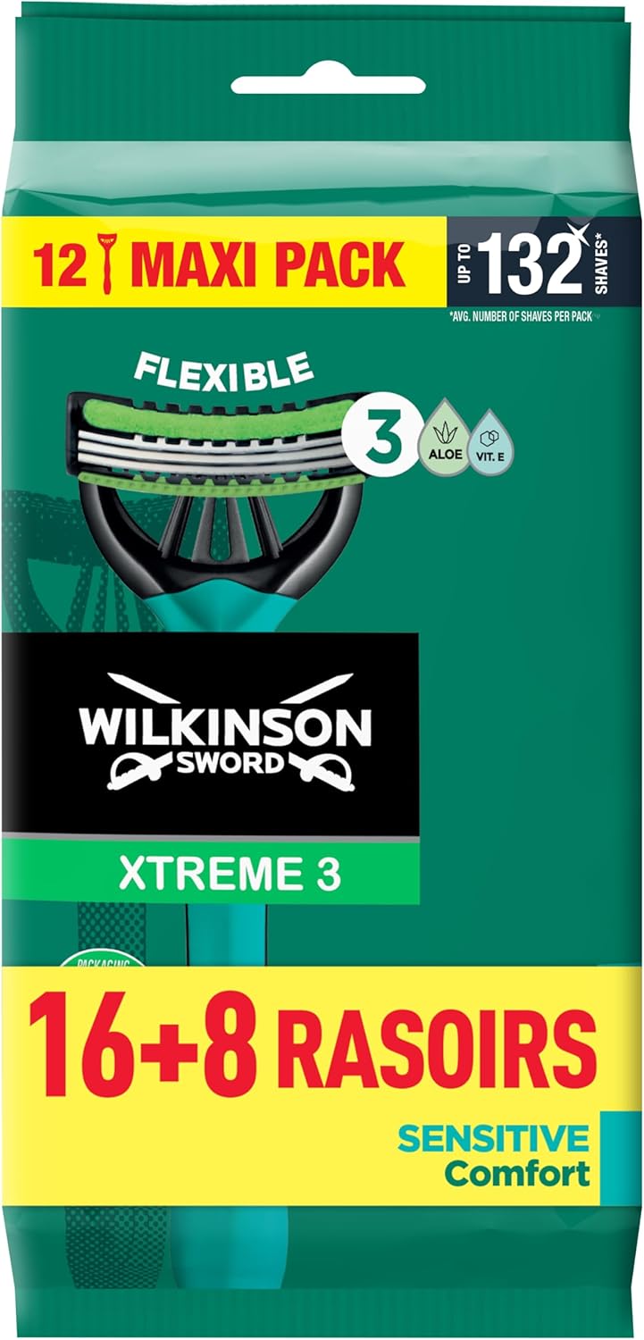 Wilkinson Sword Xtreme 3 Sensitive Disposable Razors for Men X 16+8 ...