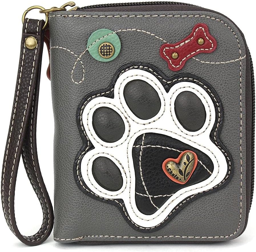 Chala Handbags Black Paw Print Zip-Around Wristlet Wallet, Dog Mom, Dog ...